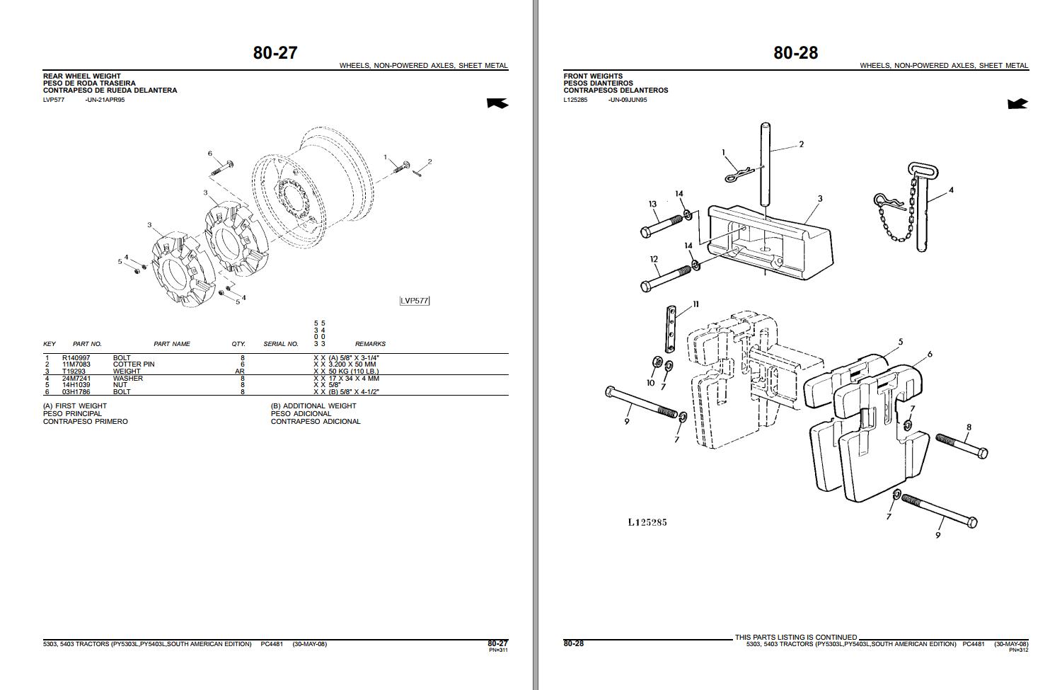 John Deere Tractors 5303 5403 Parts Catalog PC4481 2010