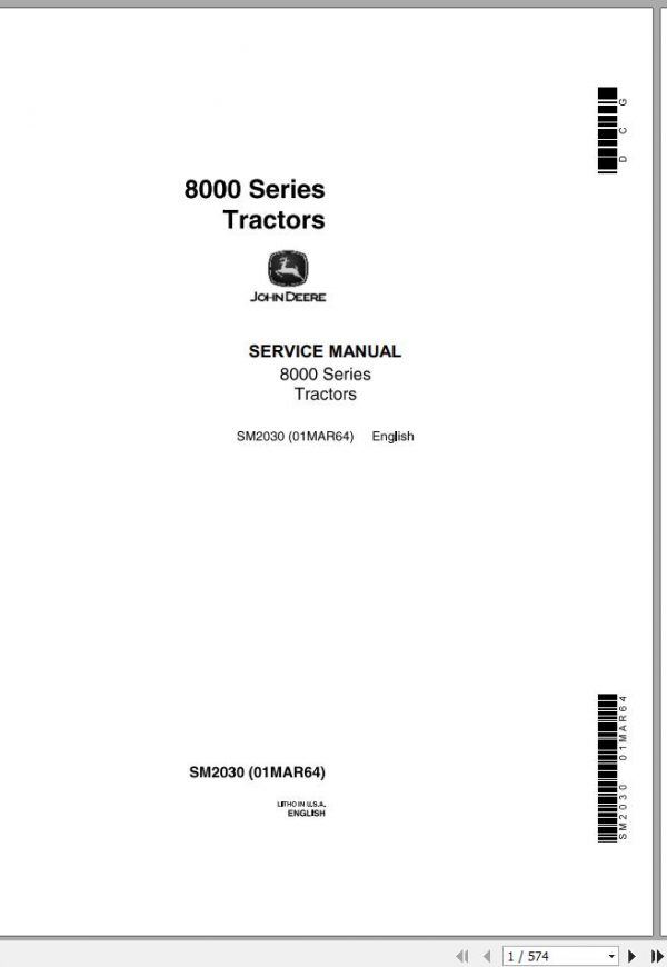 John Deere Tractors 8000 Series Service Manual SM2030
