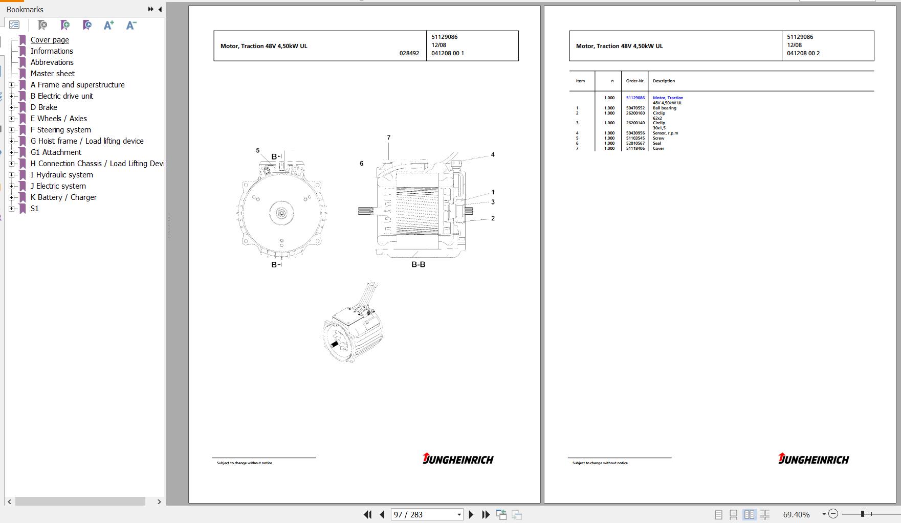 Jungheinrich Forklift EFG 220 GE115-650DZ Spare Parts Manual FN427319