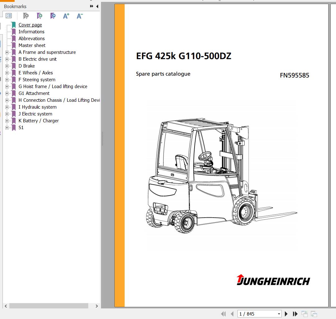 Jungheinrich Forklift EFG 425k G110-500DZ Spare Parts Manual FN595585