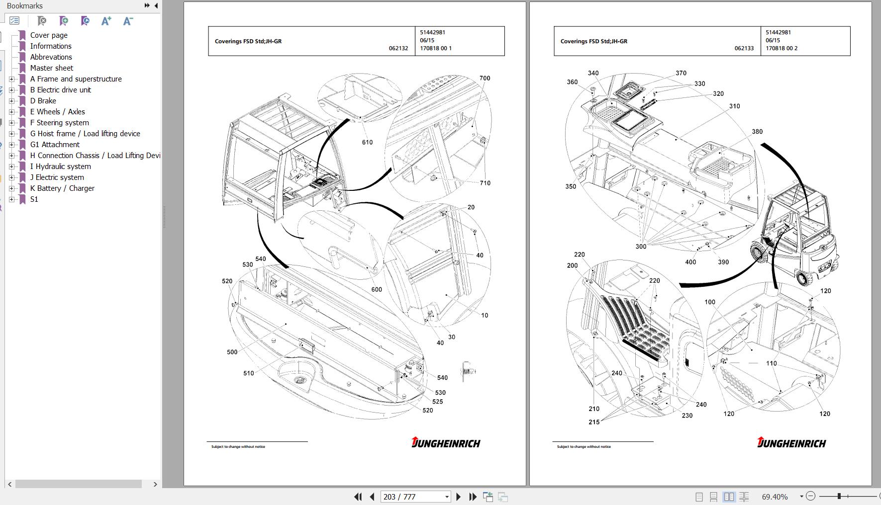 Jungheinrich Forklift EFG 425k G+E115-470DZ Spare Parts Manual FN585547