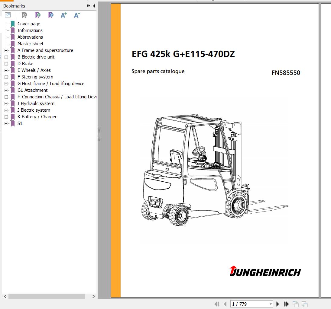 Jungheinrich Forklift EFG 425k G+E115-470DZ Spare Parts Manual FN585550