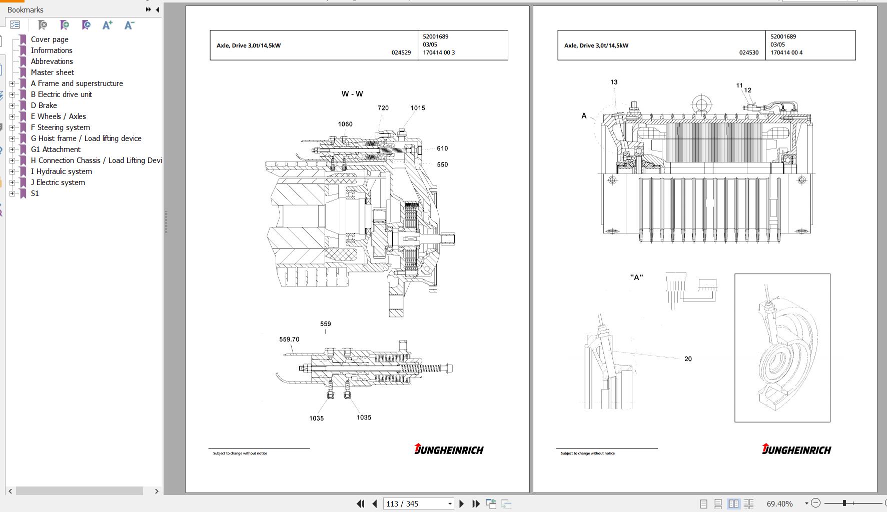 Jungheinrich Forklift EFG 430 G115-350ZT Spare Parts Manual FN426528