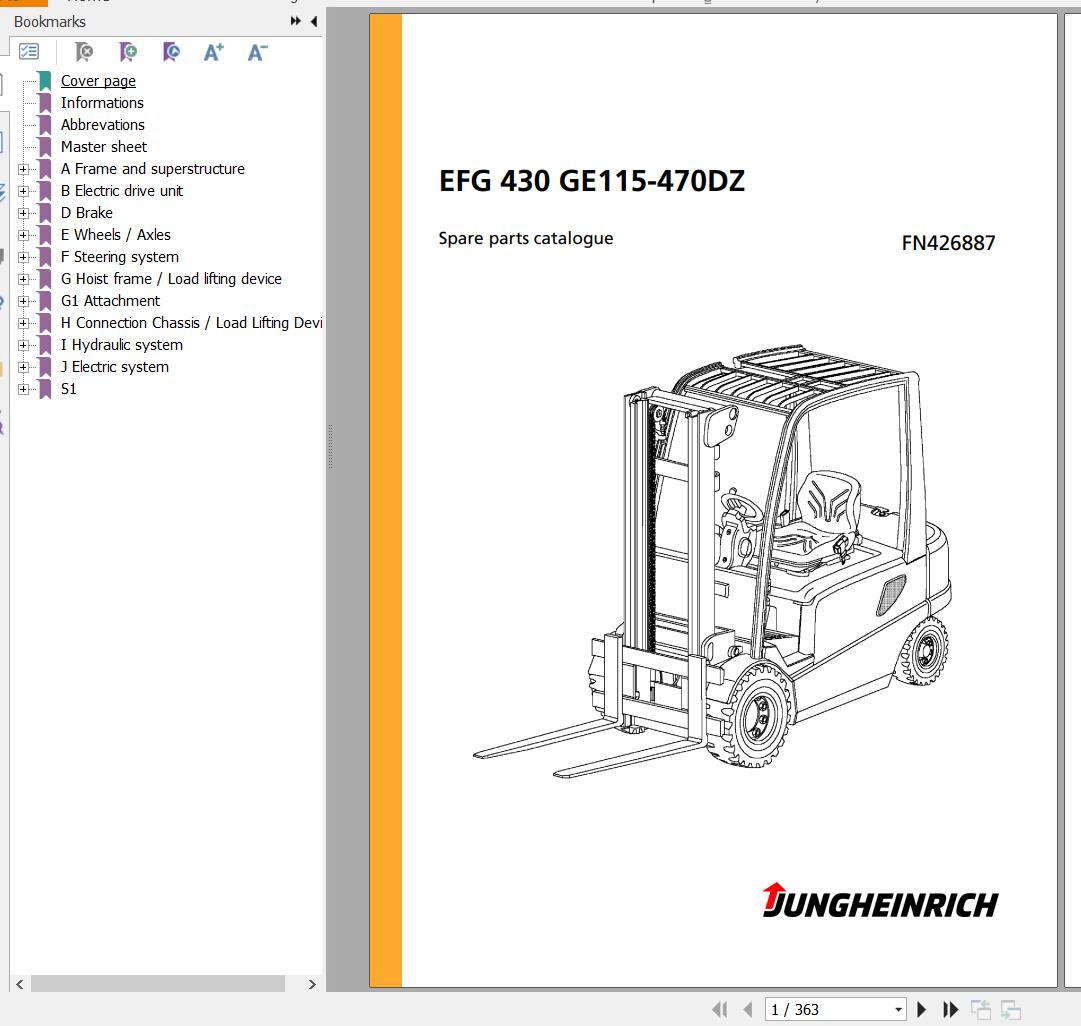 Jungheinrich Forklift EFG 430 GE115-470DZ Spare Parts Manual FN426887