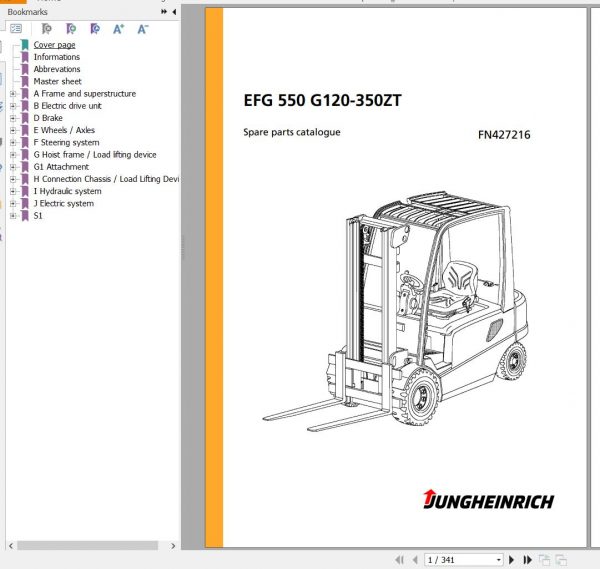 Jungheinrich Forklift EFG 550 G120-350ZT Spare Parts Manual FN427216