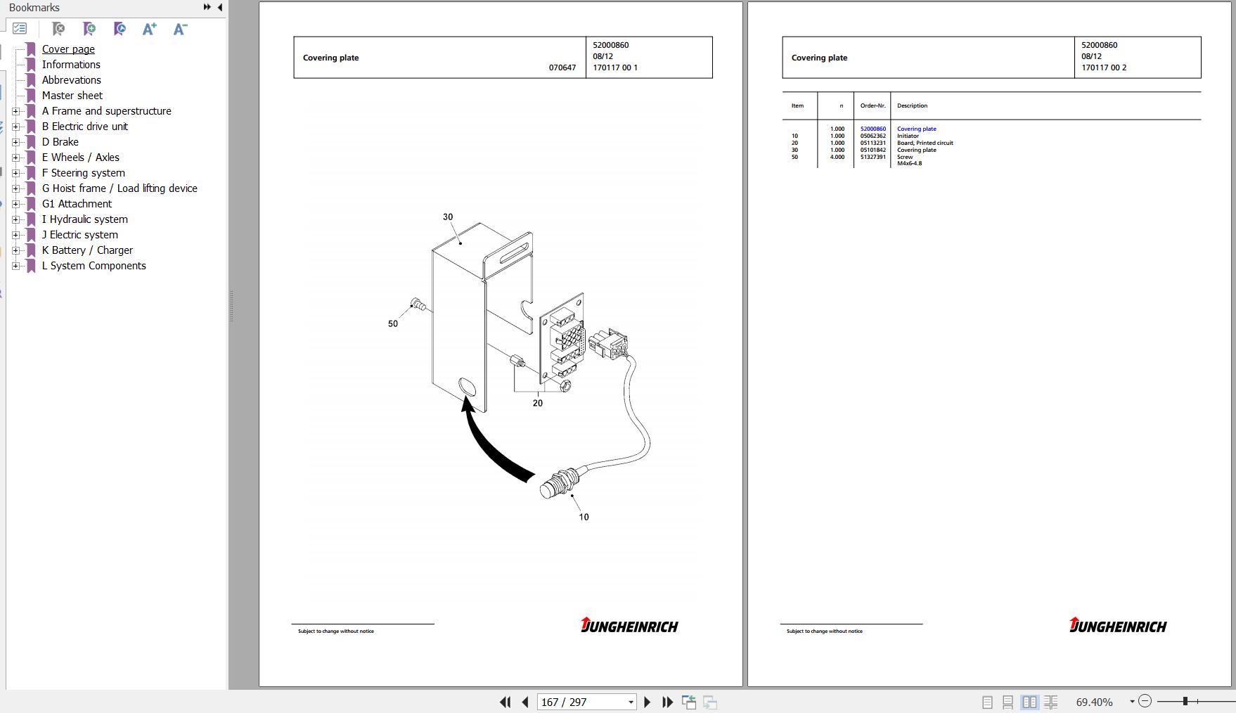 Jungheinrich Forklift EFX 413 X+I 120 700 DZ Spare Parts Manual FN427298
