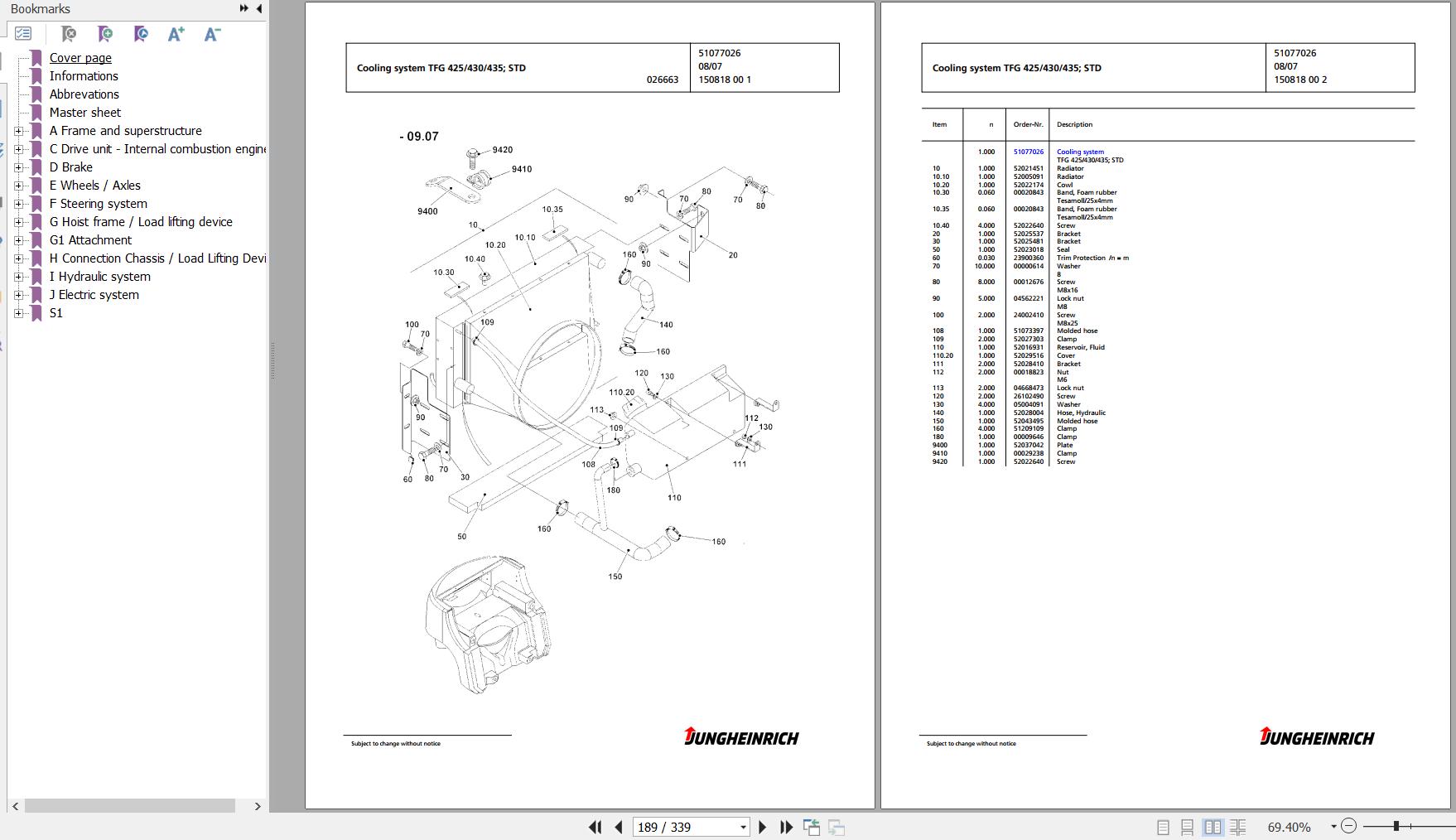 Jungheinrich Forklift TFG 430 GE120-470DZ Spare Parts Manual FN427204