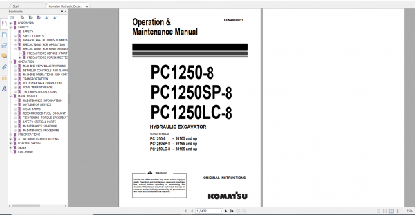 Komatsu Hydraulic Excavator PC1250-8 PC1250SP-8 PC1250LC-8 Operation ...