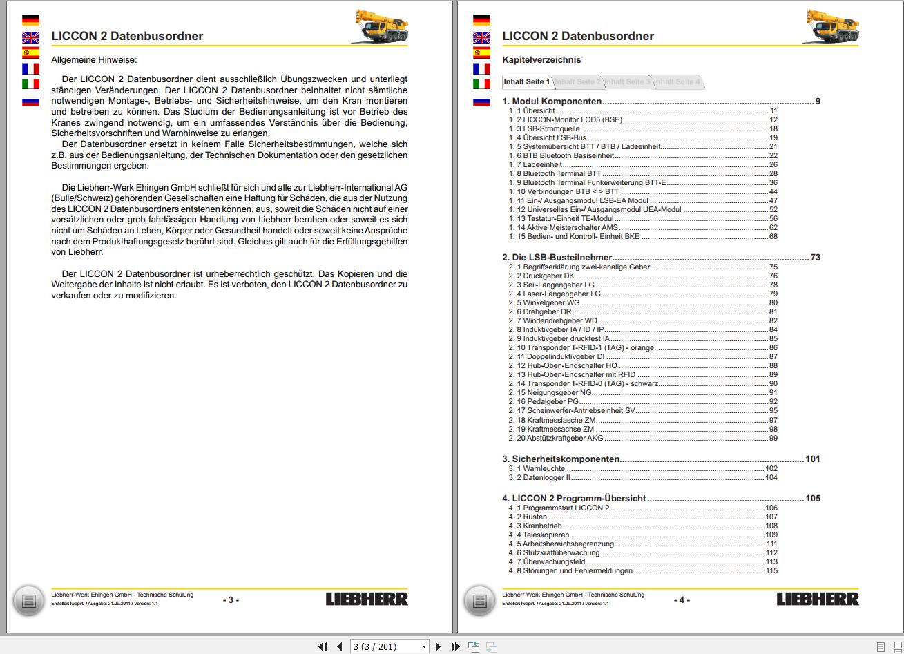 Liebherr LICCON 2 Data bus Diagnostic Service Training Manual 2011 DE