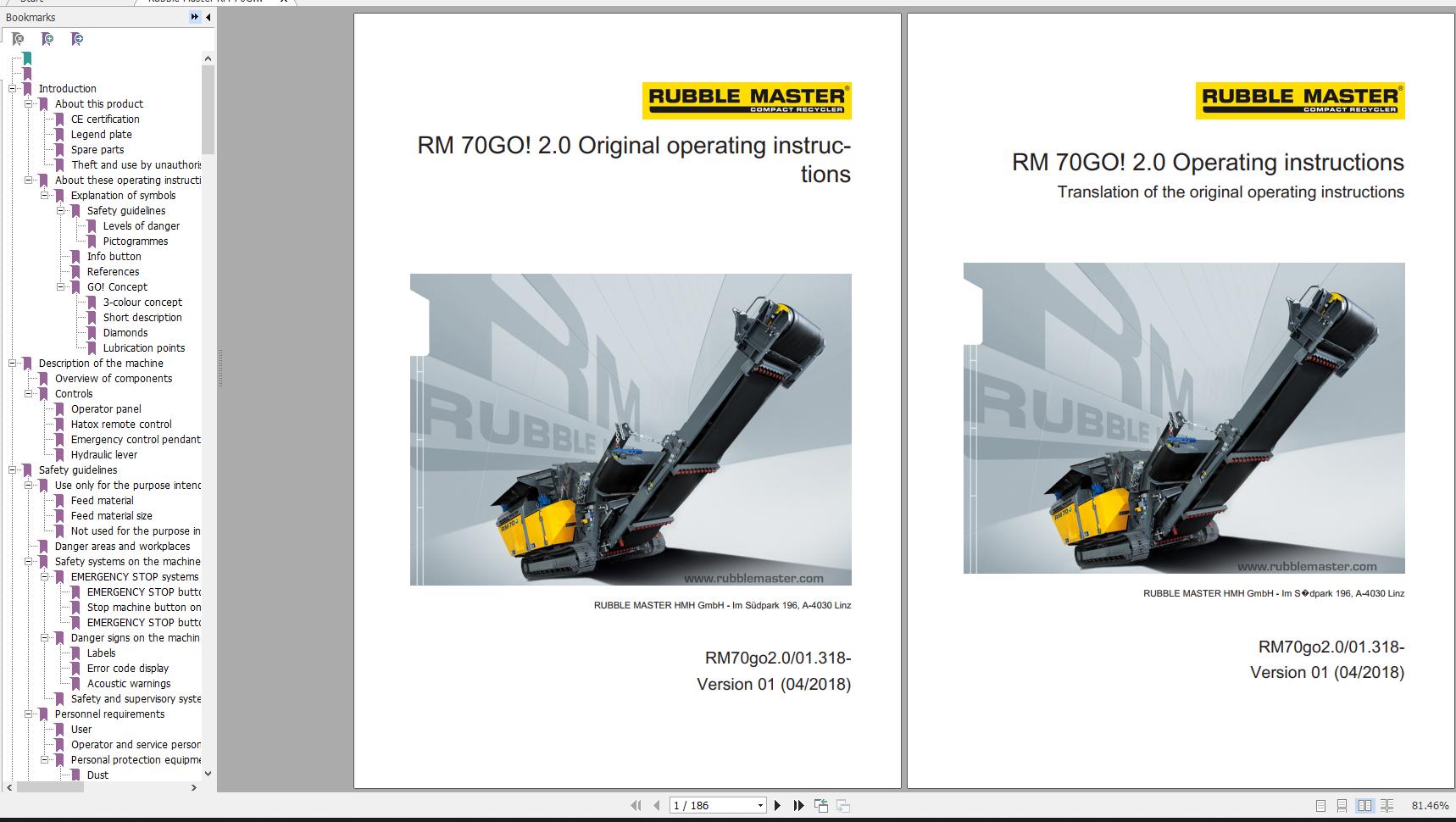 Rubble Master RM 70GO 2.0 Version 01 Operating Instruction 2018