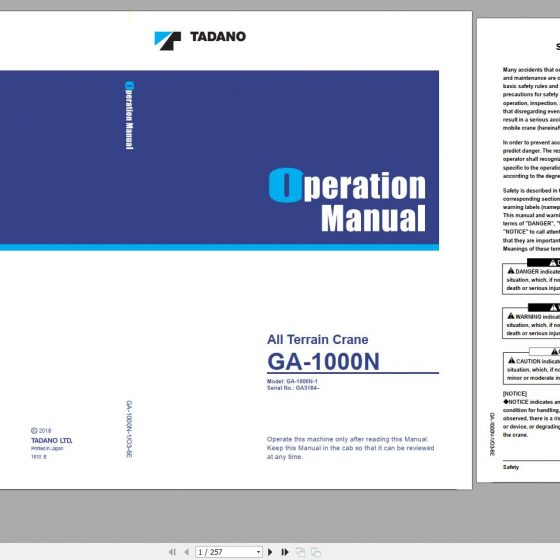 Tadano All Terrain Crane GA-1000N-1 GA5184- Operation Manual 2014 JP
