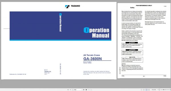 Tadano All Terrain Crane GA-3600N-1 GE5001- Operation Manual 2014 JP