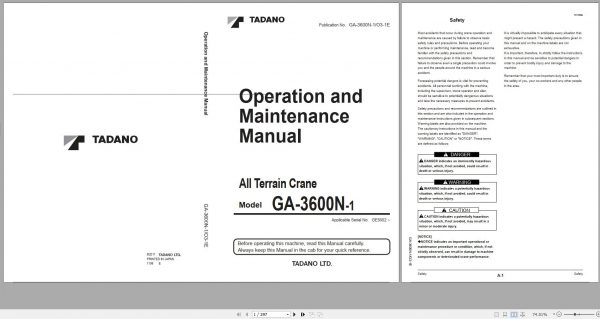 Tadano All Terrain Crane GA-3600N-1 GE5002- Operation and Maintenance Manual 2011