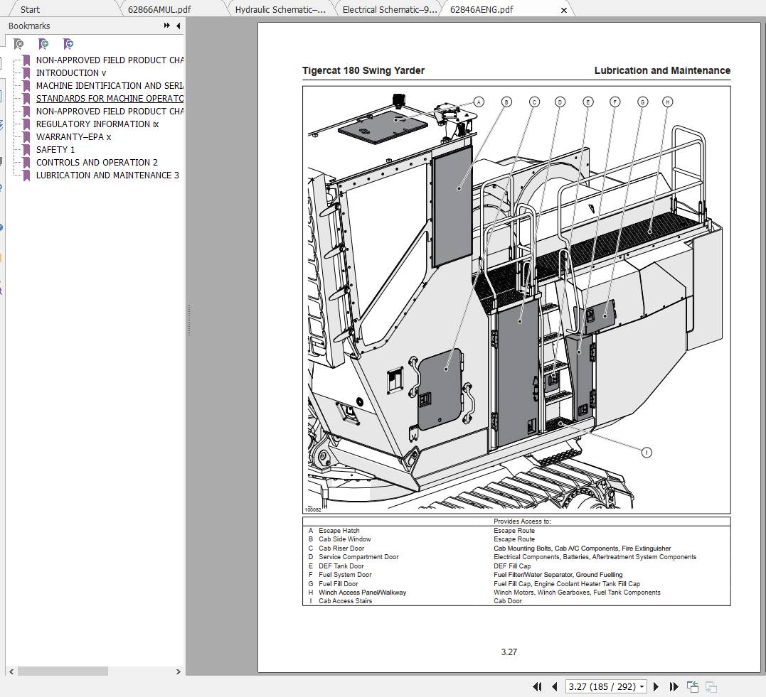 Tigercat 180 Swing Yarder Operator's Manual and Schematic Diagrams