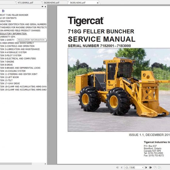 Tigercat 718E Feller Buncher 7180901 - 7182000 Operator & Service ...
