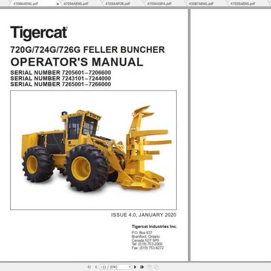 Tigercat 720E Feller Buncher 7204401 - 7205500 Operator Service Manual