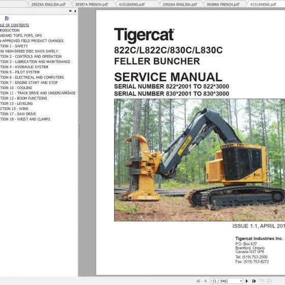 Tigercat 822D L822D Feller Buncher 82213001 - 82214000 Operator ...