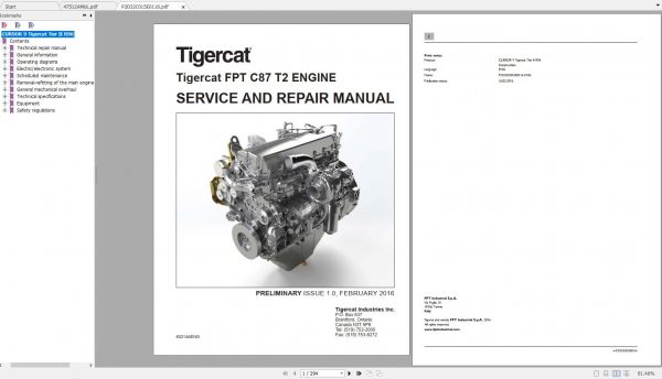 Tigercat FPT C87 T2 ENGINE Operator Service & Repair Manual
