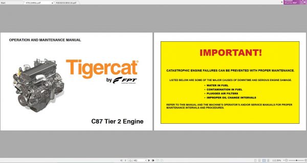 Tigercat FPT C87 T2 ENGINE Operator Service & Repair Manual