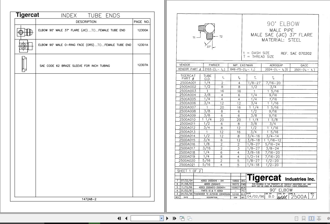 Tigercat Hydraulic Adapters Drawing Collection
