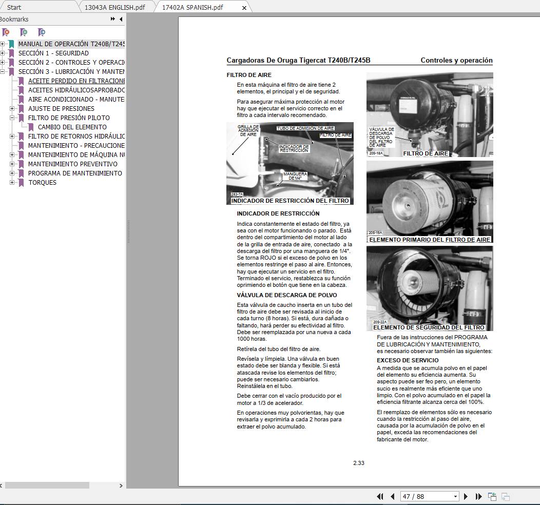 Tigercat Loader T245B (245T0301 - 245T0499) Operator's Manual