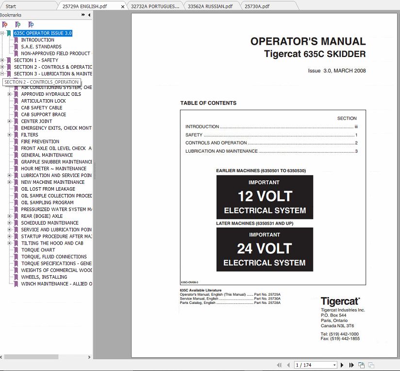 Tigercat Skidder 635C (6350501 - 6351000) Operator & Service Manual