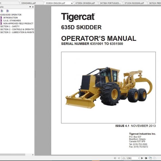 Tigercat Skidder 635C (6350501 - 6351000) Operator & Service Manual