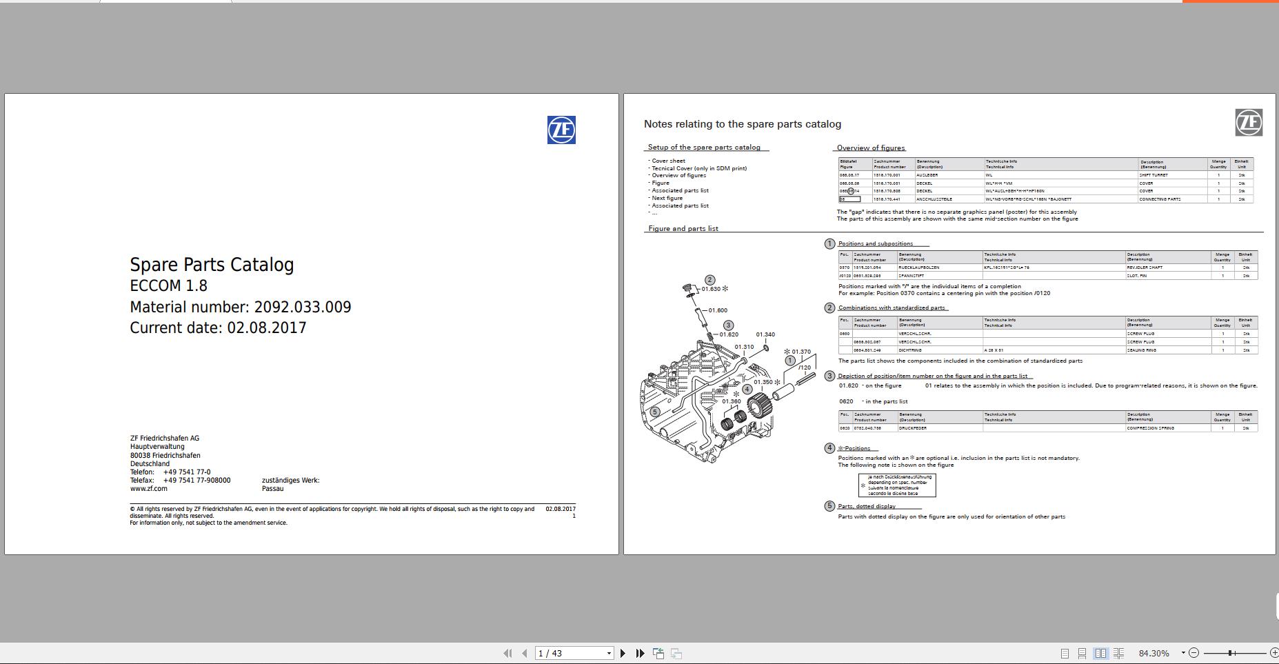 ZF ECCOM 1.8 2092.033.009 Spare Parts Catalog 2017