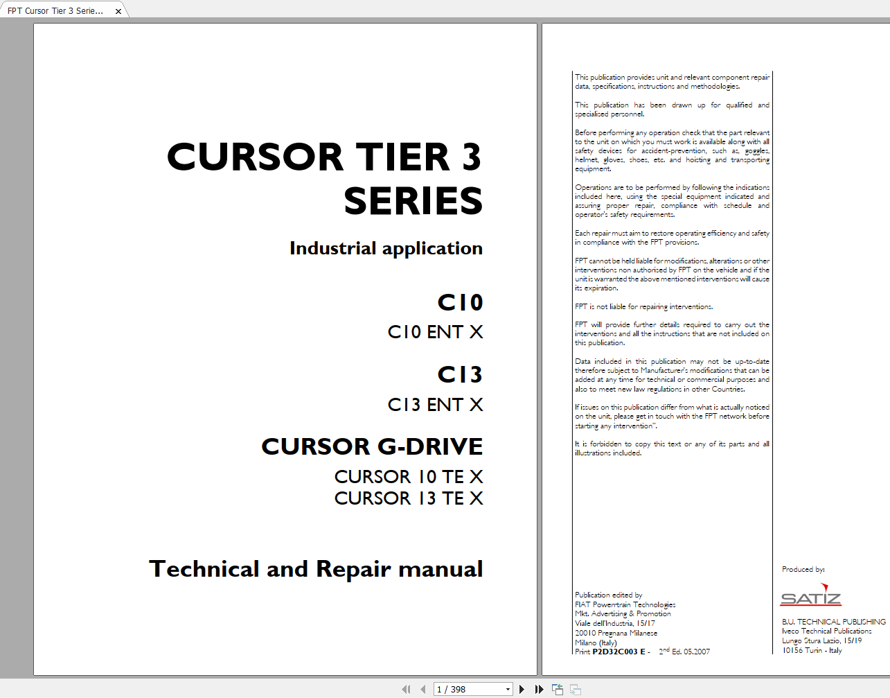 FPT Cursor Tier 3 Series C10 C13 ENT X, 10-13 TE X Technical & Repair ...