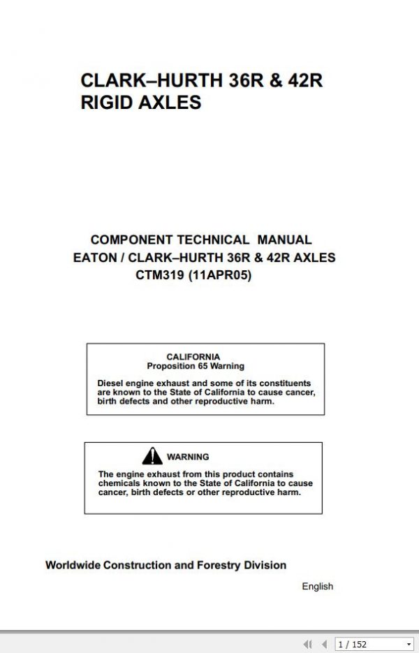 John Deere Clark Hurth Rigid Axles 36R 42R Technical Manual CTM319
