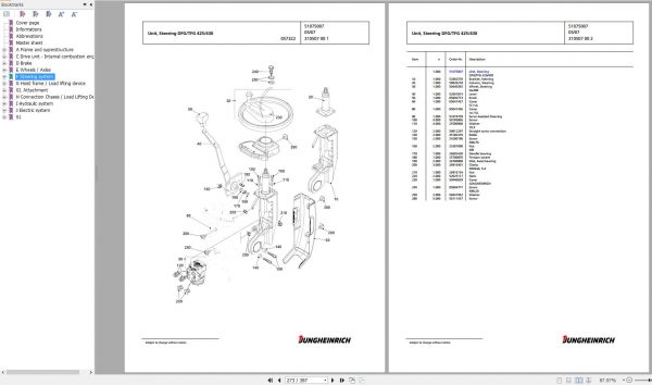 Jungheinrich Forklift TFG 425 G115-350ZT Spare Parts Manual FN426369