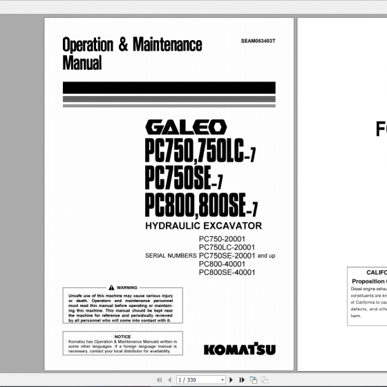 Komatsu Hydraulic Excavator PC25-1 PC30-7 PC40-7 PC45-1 Operation & Maintenance Manual ...