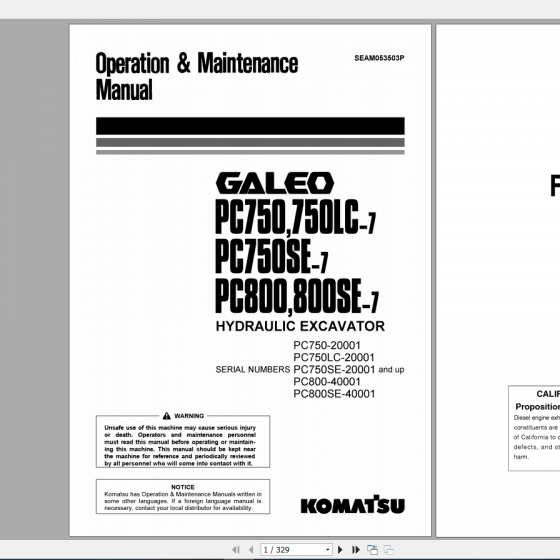 Komatsu Hydraulic Excavator PC25-1 PC30-7 PC40-7 PC45-1 Operation & Maintenance Manual ...