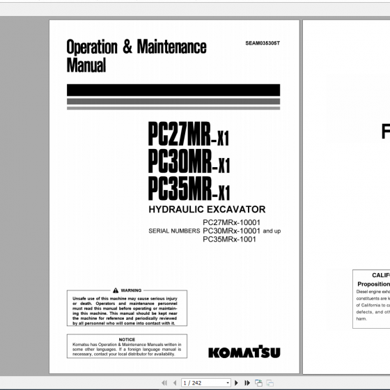 Komatsu Hydraulic Excavator PC27MR-2 PC30MR-2 PC35MR-2 PC40MR-2 PCMR50-2 Shop Manual SEBM032411 ...