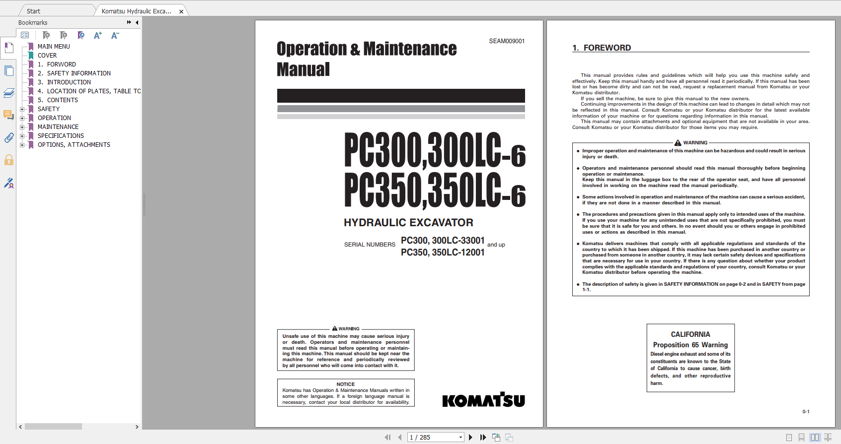 Komatsu Hydraulic Excavator PC300,300LC-6 PC350,350LC-6 Operation ...