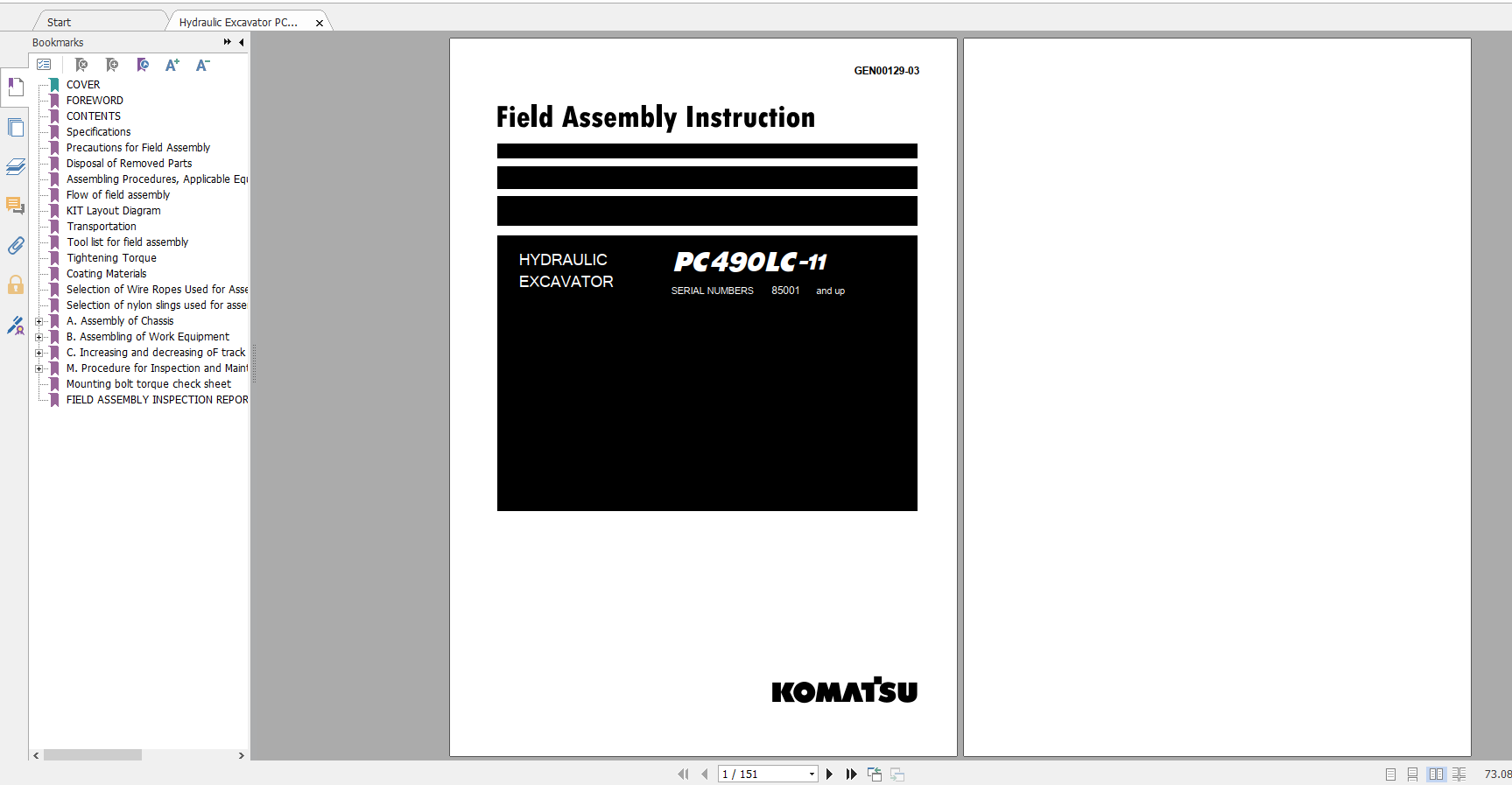 Komatsu Hydraulic Excavator PC490LC-11 Field Assembly Instruction ...