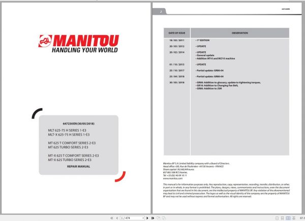 Manitou Telehandler MLT 625 MLT-X 625 MT 625 MT-X 625 Series 1-E3 Turbo ...
