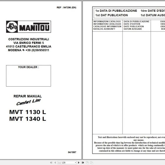 Manitou Telehandler MVT 730-MVT 929 C 100D ST3B S1 S2 Repair Manual ...