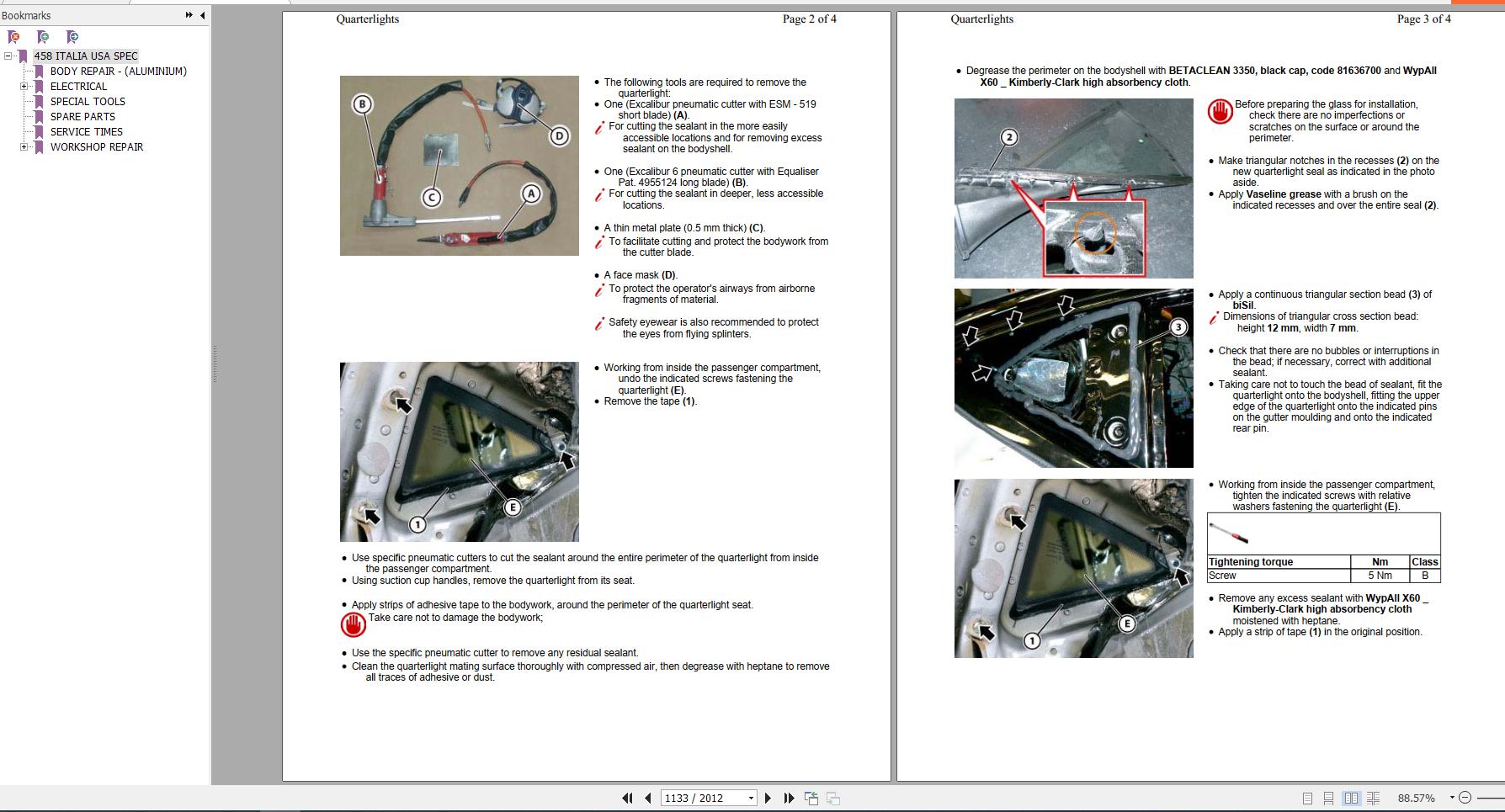 Ferrari 458 2009-2015 Italia Workshop Manual