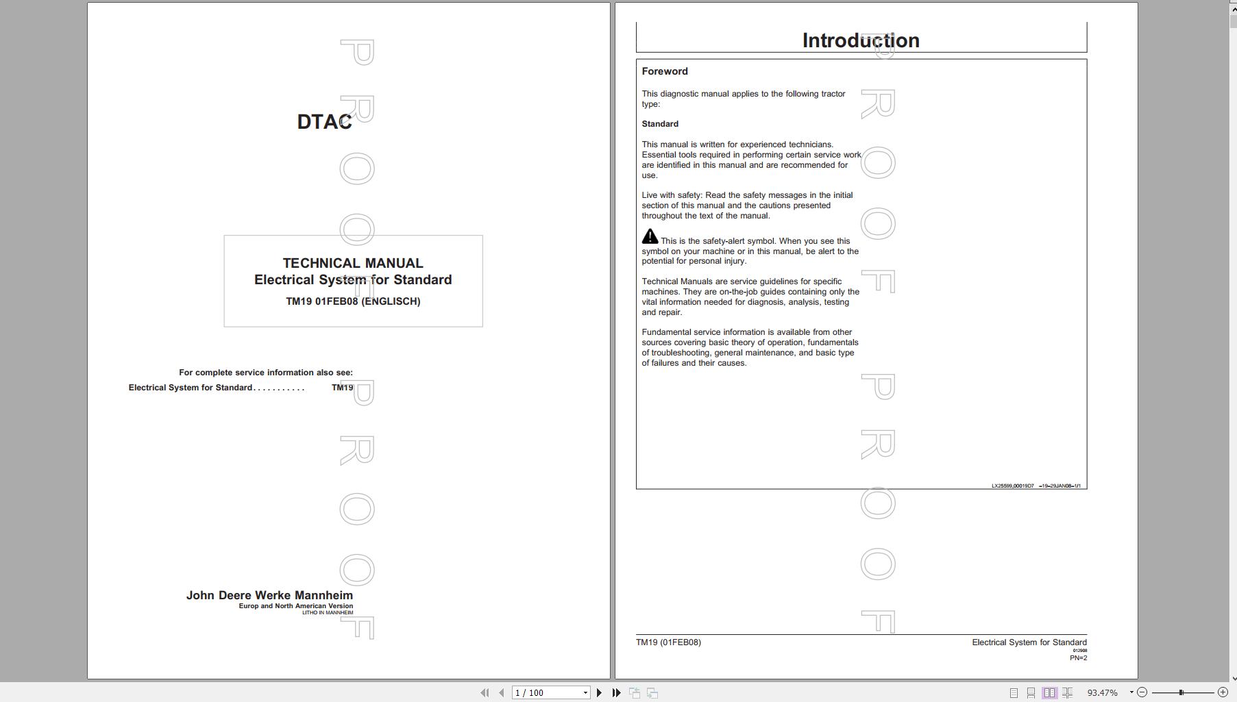John Deere DTAC Electrical System For Standard Technical Manual TM19 02 ...