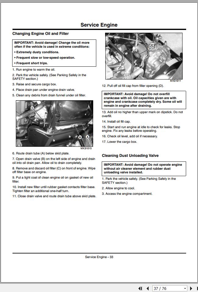 John Deere Gator Utility Vehicle HPX 4x4 Gas Operator's Manual ...