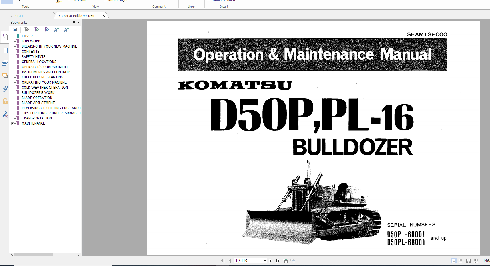 Komatsu Bulldozer D50P,PL-16 Operation & Maintenance Manual SEAM13FC00