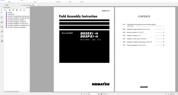 Komatsu Bulldozer D85EXi-18 D85PXi-18 Field Assembly Instruction ...