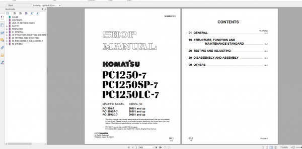 Komatsu Hydraulic Excavator PC1250-5 PC1250SP-7 PC1250LC-7 Shop Manual SEBM027313 2019