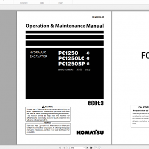 Komatsu Hydraulic Excavator PC1250-7 PC1250SP-7 PC1250LC-7 Operation & Maintenance Manual ...