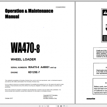 Komatsu Wheel Loader WA470-8 Engine 6D125E-7 Operation & Maintenance ...