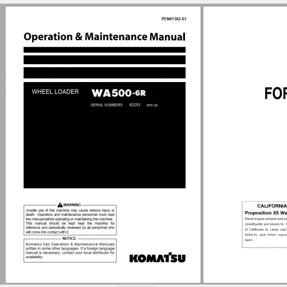 Komatsu Wheel Loader WA500-6R Operation & Maintenance Manual TEN00585 ...