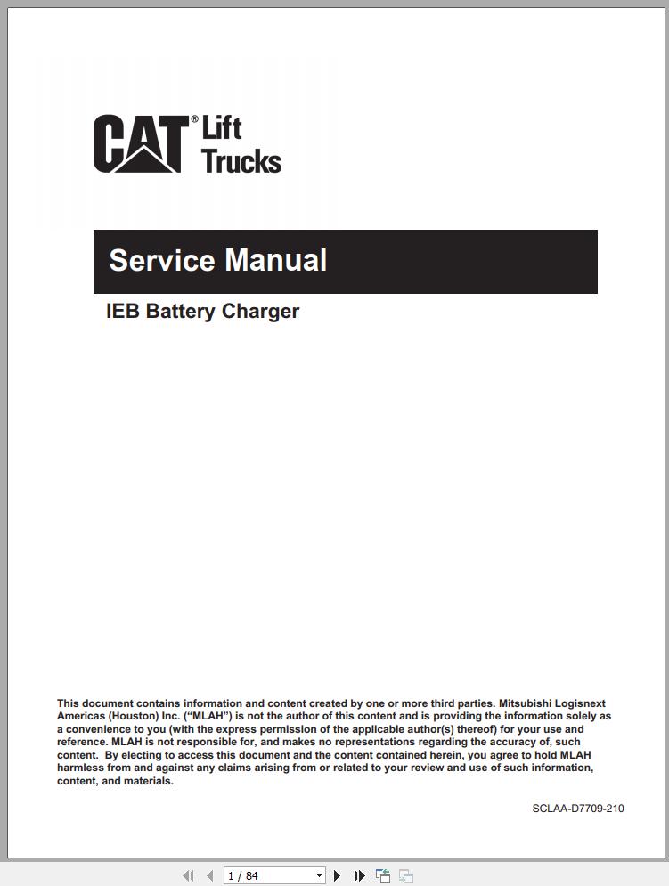 CAT Forklift IEB Battery Charger - Operation & Maintenance Manual, Service Manual EN