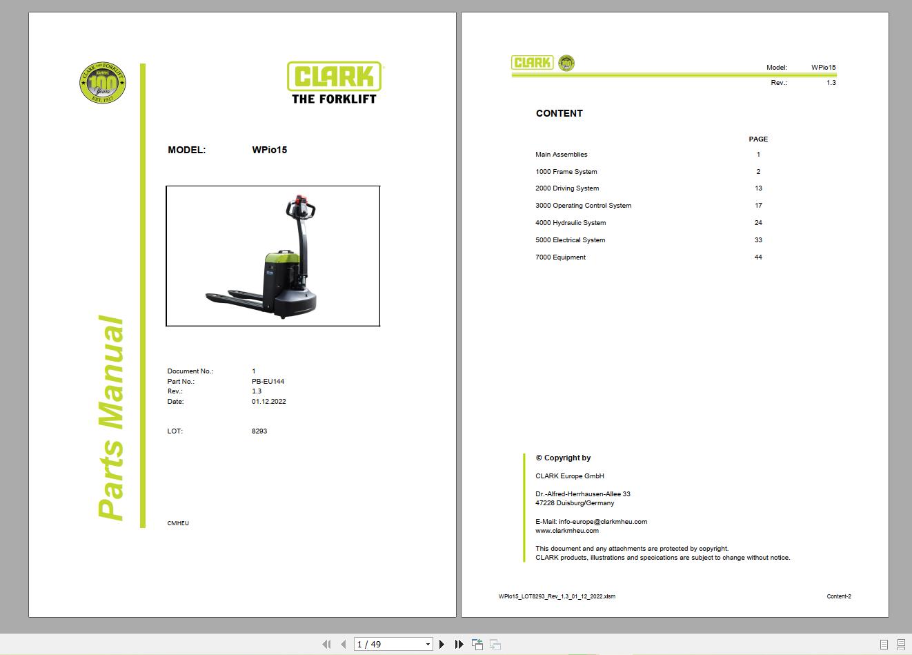 Clark Forklift PDF 2022 German DE Service Manual Parts Catalogs and ...