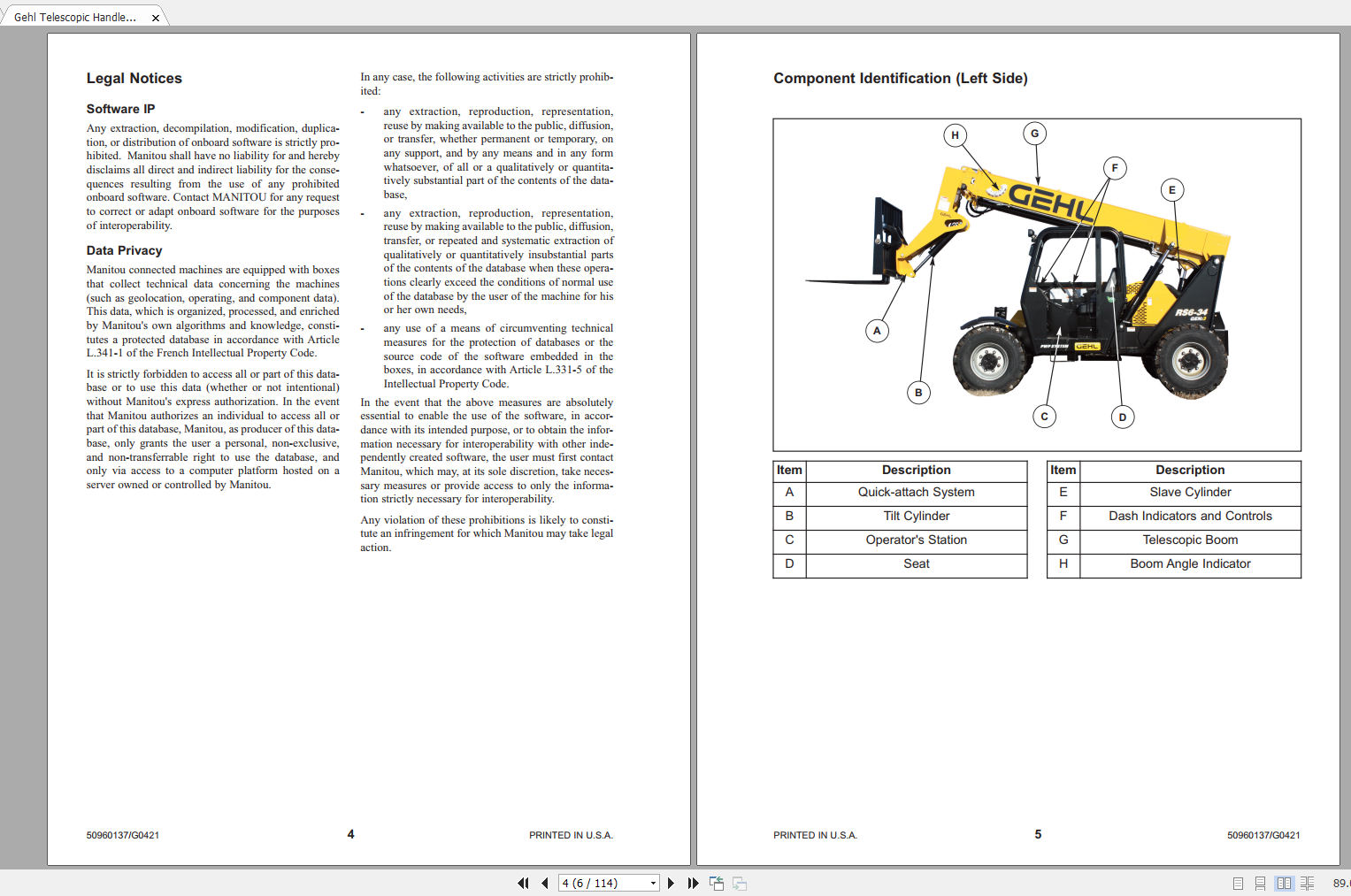 Gehl Heavy Equipment Telehandler Updated 2022 Operators Manual PDF